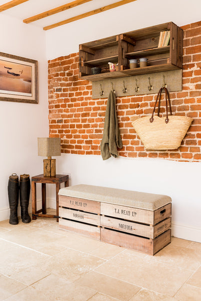 Barn owl tweed apple crate storage bench – Tiffany Jayne
